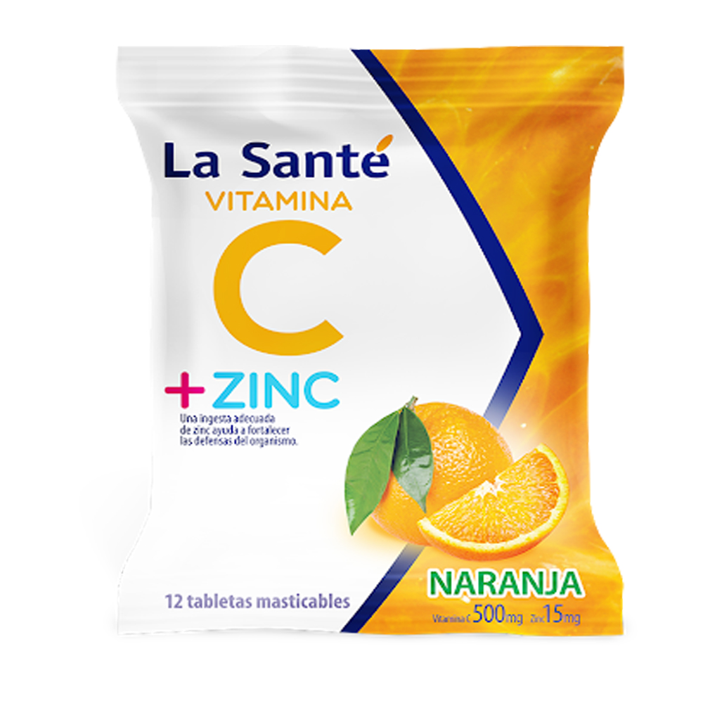 VITAMINA C + ZINC 500MG/15MG X 12 TAB MAST. NARANJA | Tu Farmacia Actual